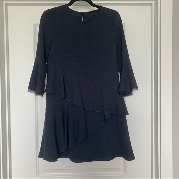 Zara | Dresses | Zara Midnight Blue Long Lace Sleeve Dress | Poshmark